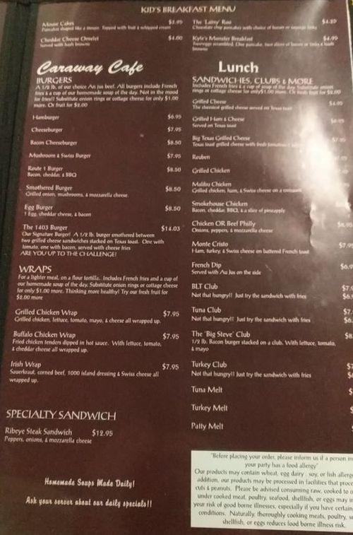 Caraway Cafe menu in Crete, Illinois, USA