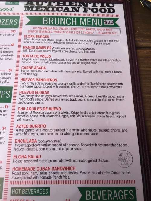 Elora's menu in Brooklyn, New York, USA