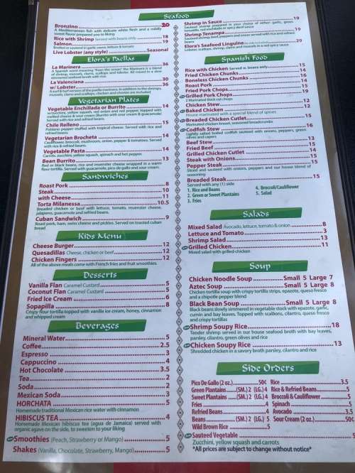 Elora's menu in Brooklyn, New York, USA