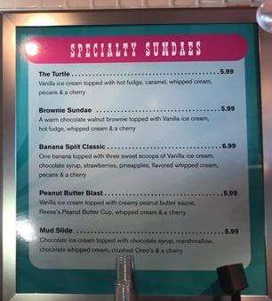 Sweet Scoops menu in Kemah, Texas, USA