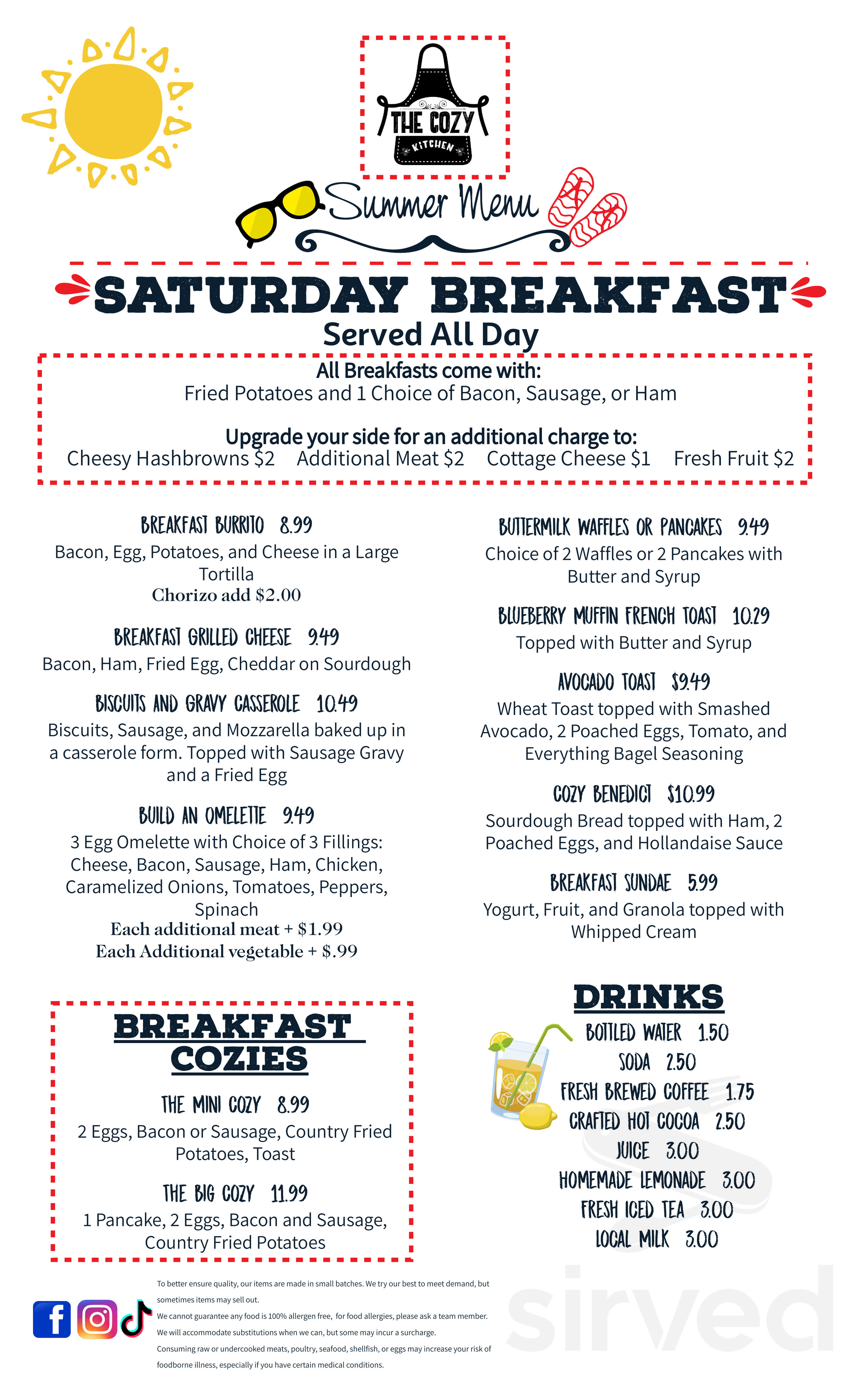 Menu - Marietta OH's The Cozy Kitchen | Sirved