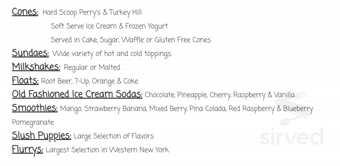 Frosty Treat menu in Irving, New York, USA