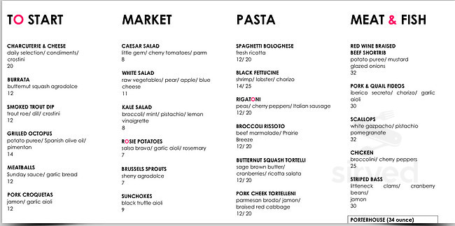 Menu for Rosie Food & Wine in Hendersonville, TN | Sirved