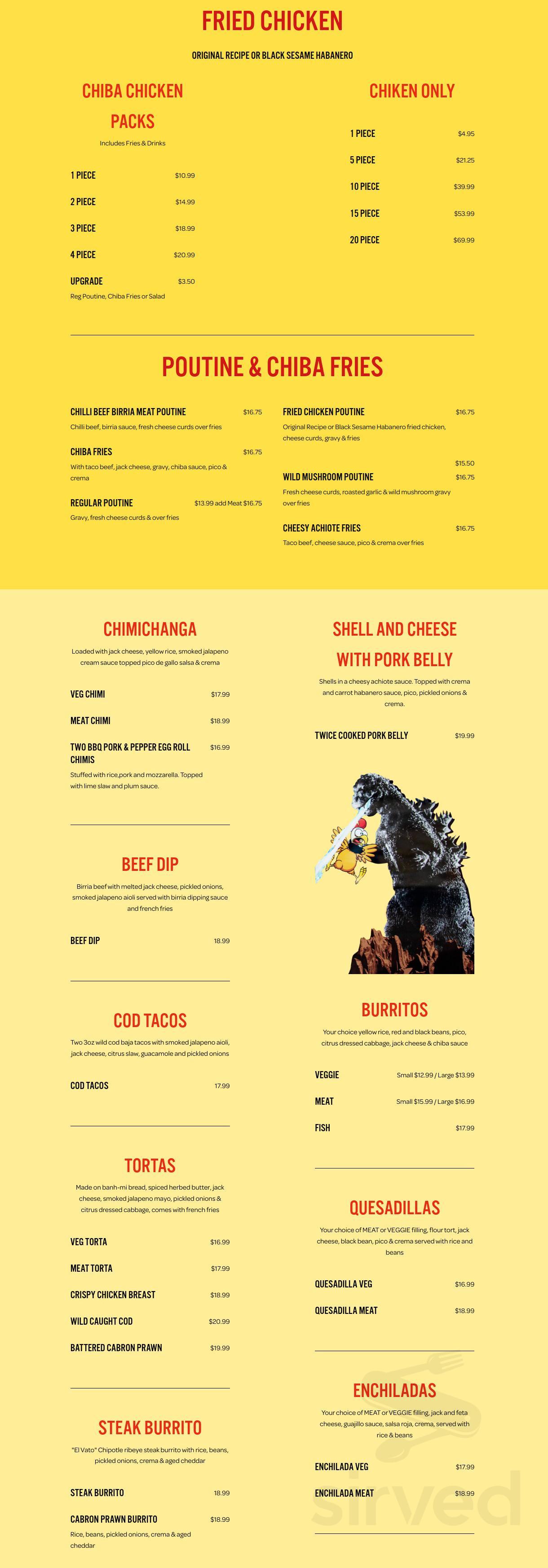 Menu for Sunny Chibas Fried Chicken Mexican Cantina in Squamish ...