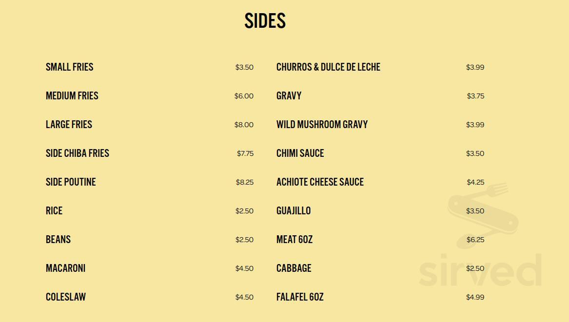 Menu for Sunny Chibas Fried Chicken Mexican Cantina in Squamish ...