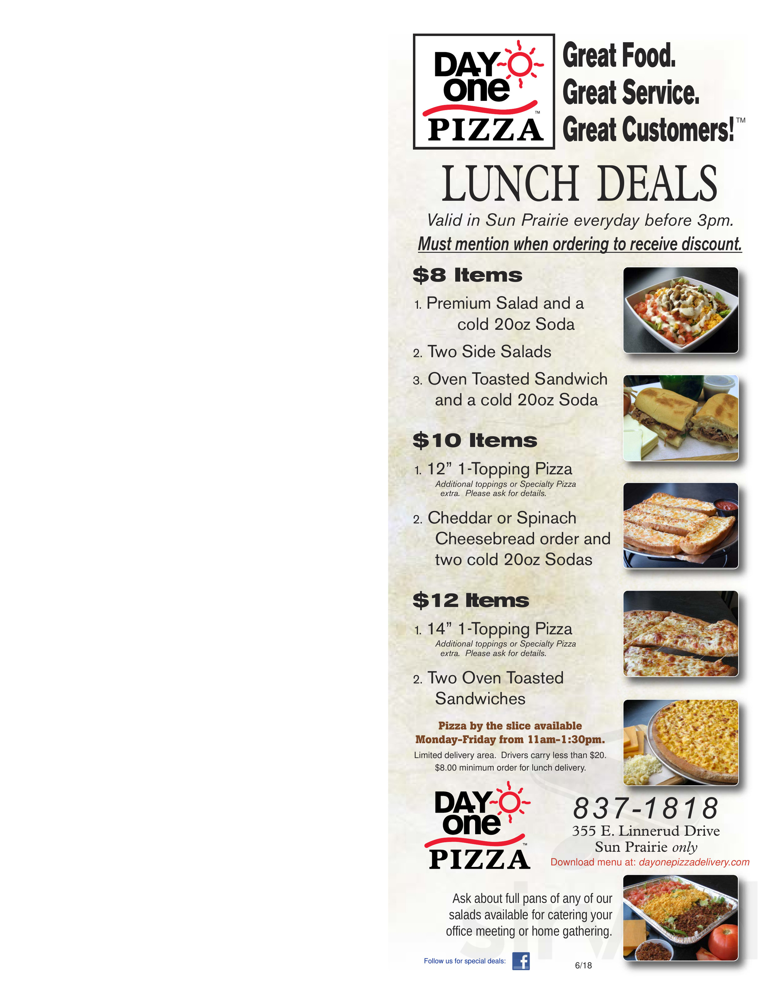 Day One Pizza menus in Columbus, Wisconsin, United States