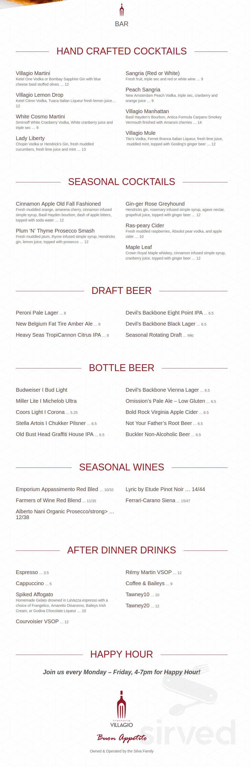 Trattoria Villagio menu in Clifton, Virginia, USA