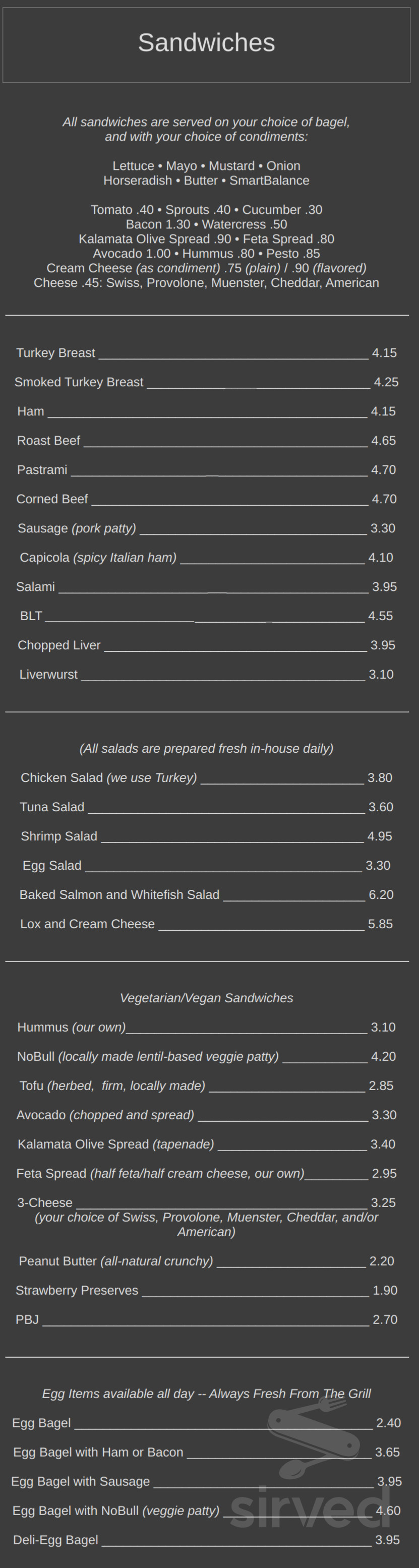 Menu for Bodo's Bagels in Charlottesville, VA | Sirved