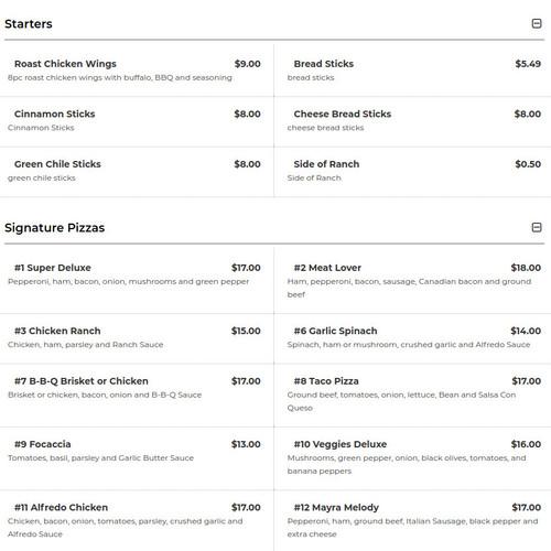 MD Pizza Factory menu in Midland, Texas, USA