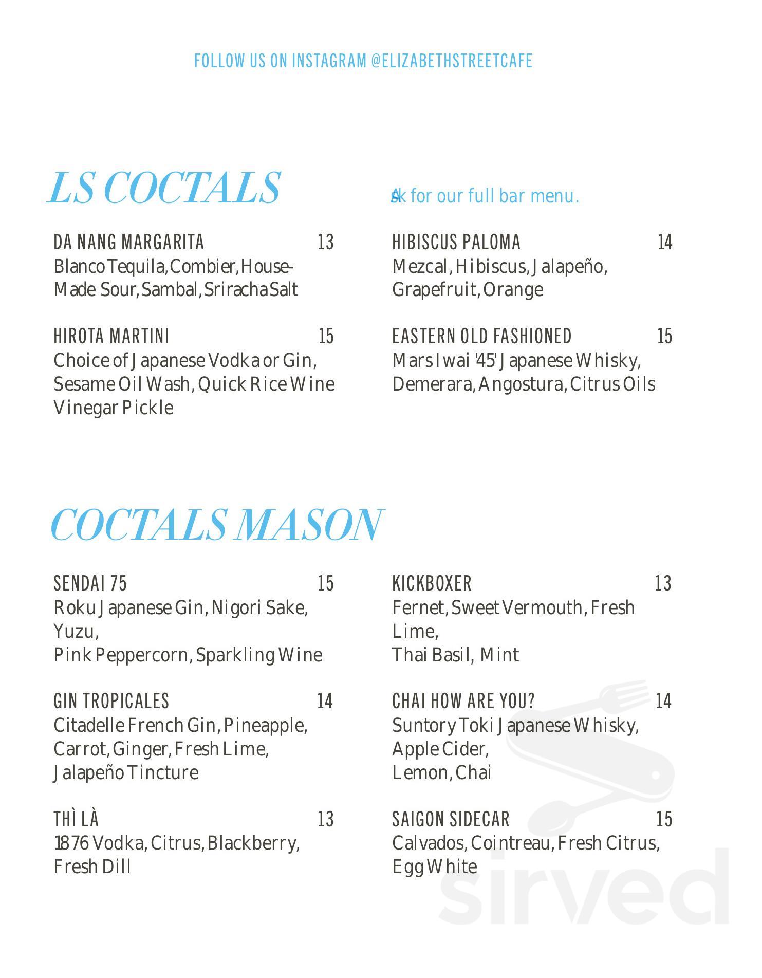 Menu - Austin TX's Elizabeth Street Café | Sirved