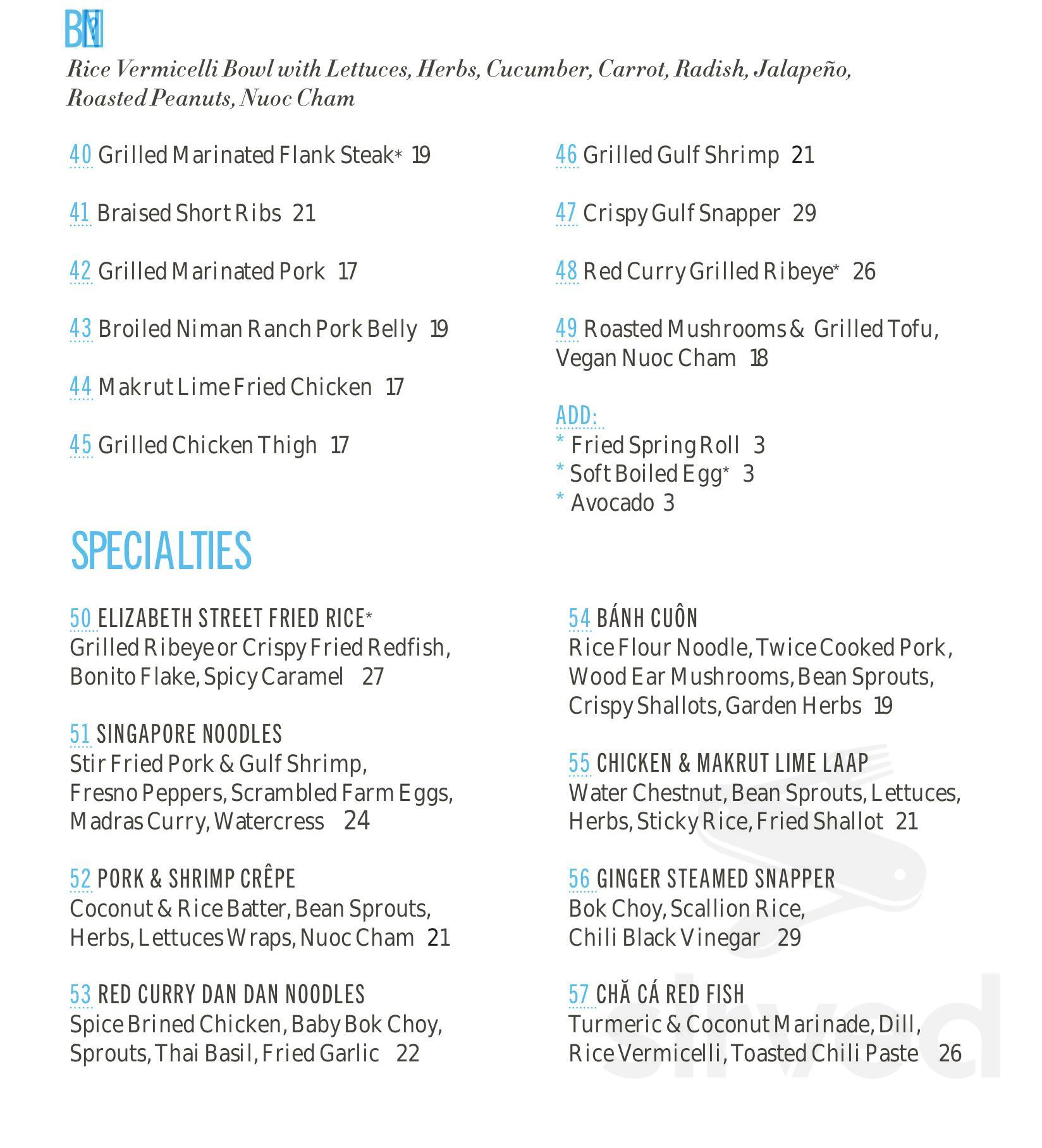 Menu - Austin TX's Elizabeth Street Café | Sirved