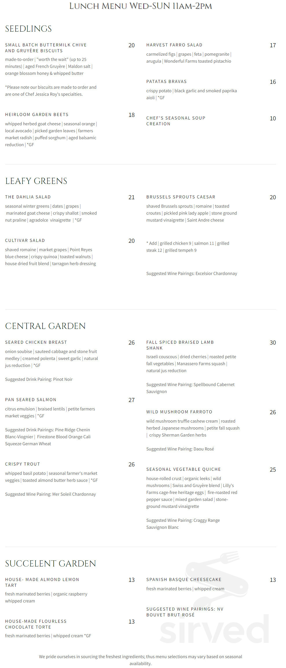608 Dahlia menu in Corona Del Mar, California, USA