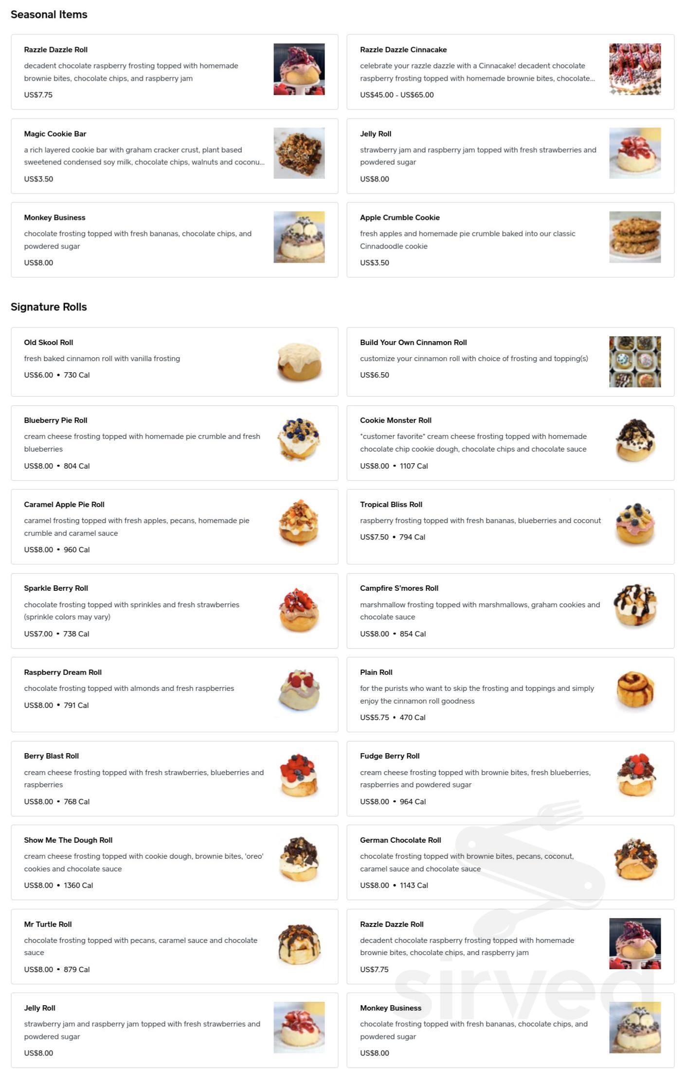 Cinnaholic menu in Concord, California, USA