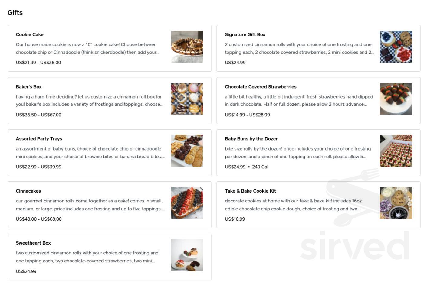Cinnaholic menu in Concord, California, USA