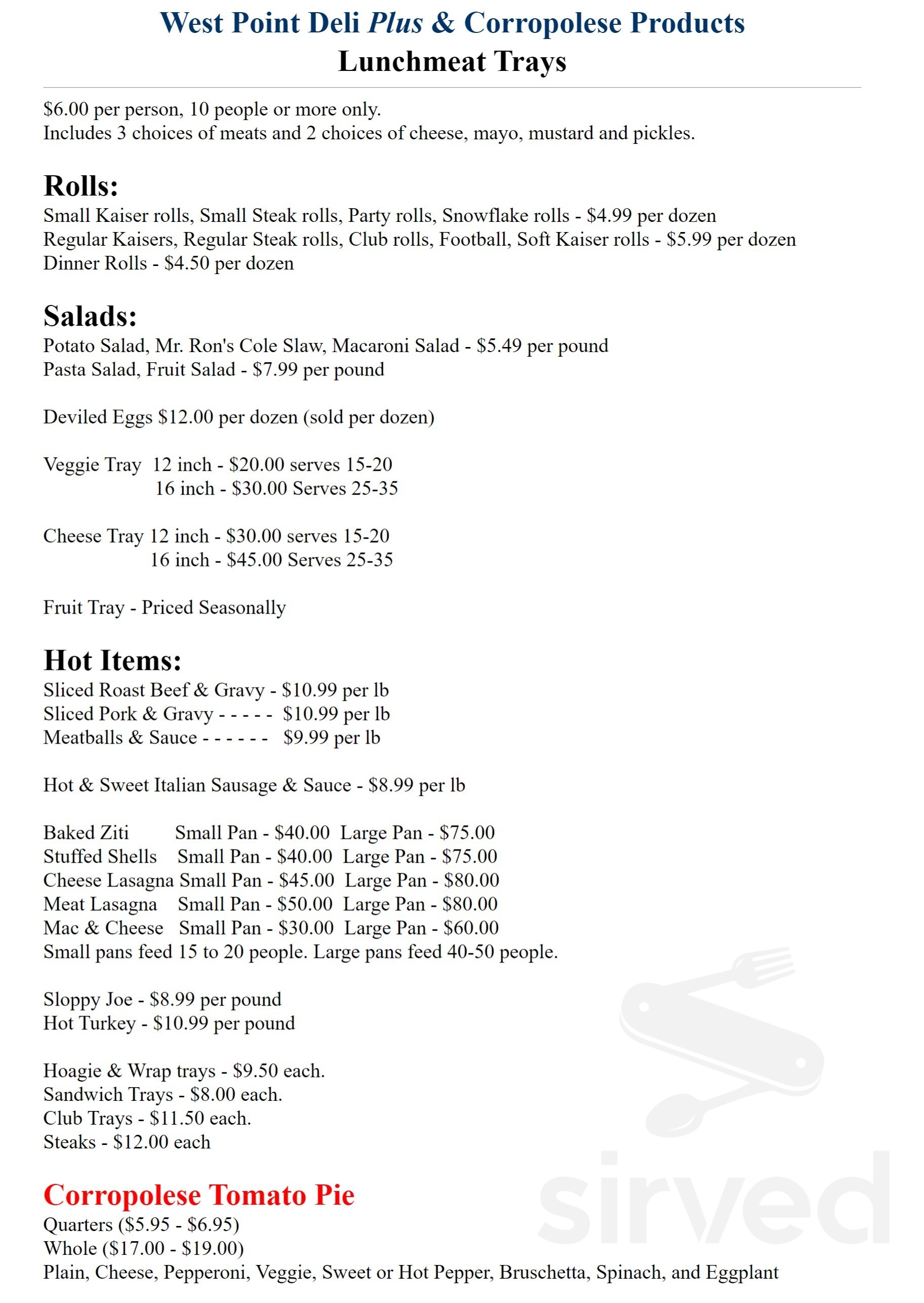 West Point Deli Plus menu in Lansdale, Pennsylvania, USA