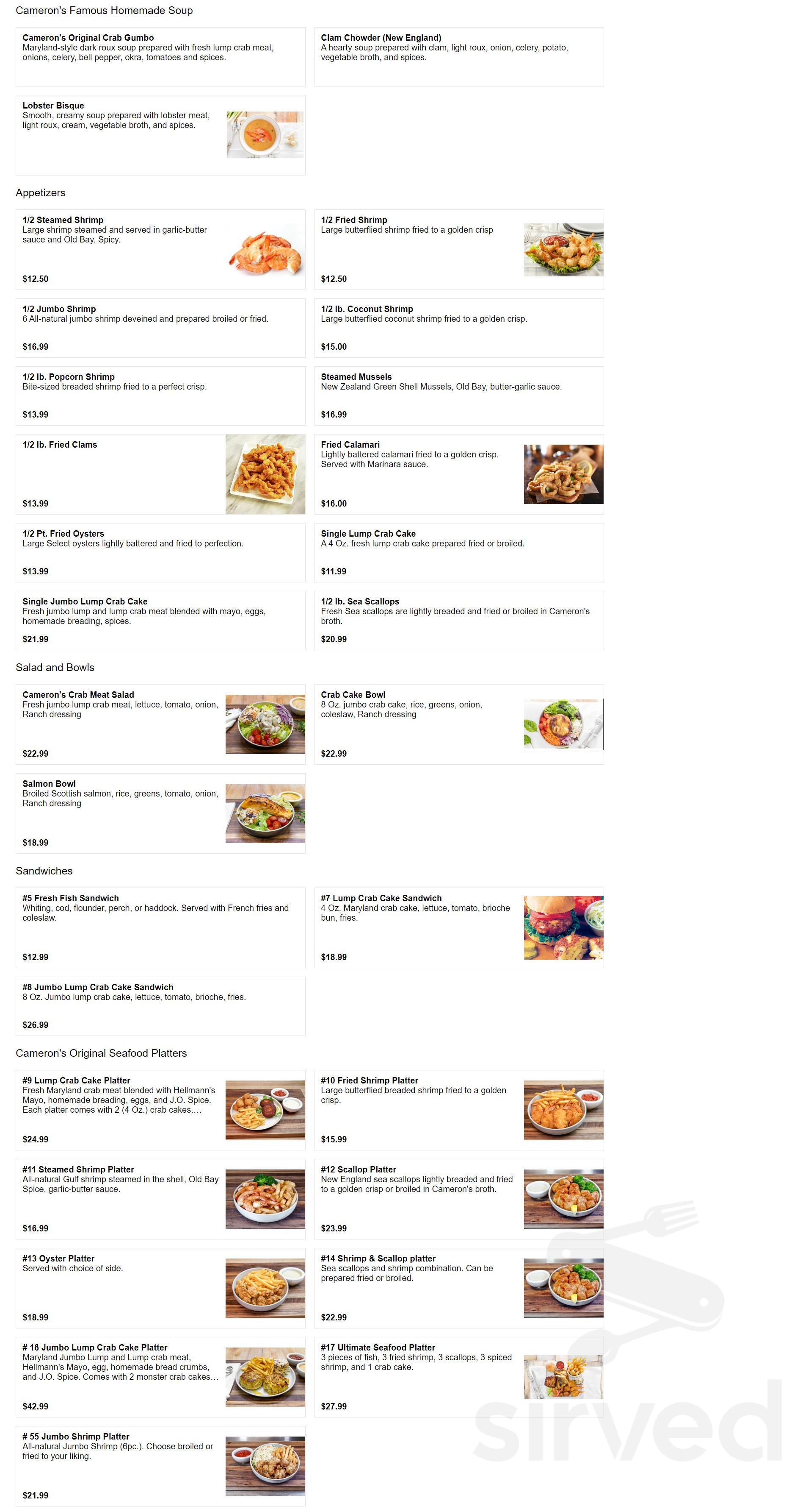 Cameron's Seafood Philly menu in Philadelphia, Pennsylvania, USA