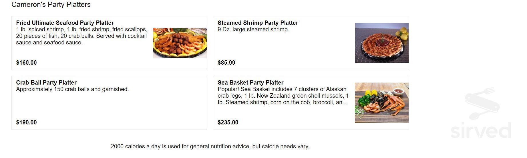 Cameron's Seafood Philly menu in Philadelphia, Pennsylvania, USA