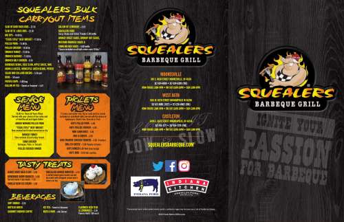 Squealers Award Winning Barbeque menu in Mooresville, Indiana, USA