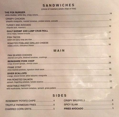 Copper Fox menu in Chicago, Illinois, USA