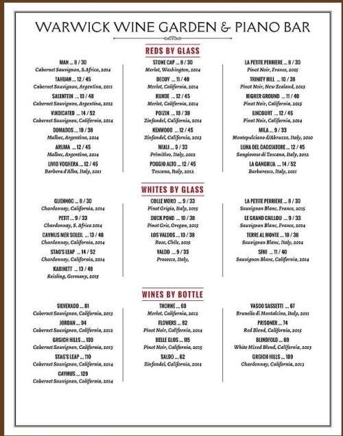 Warwick Wine Garden menu in Warwick, New York, USA