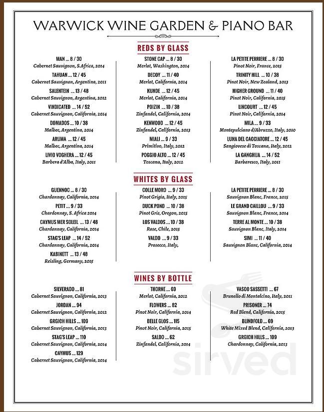 Warwick Wine Garden menu in Warwick, New York, USA