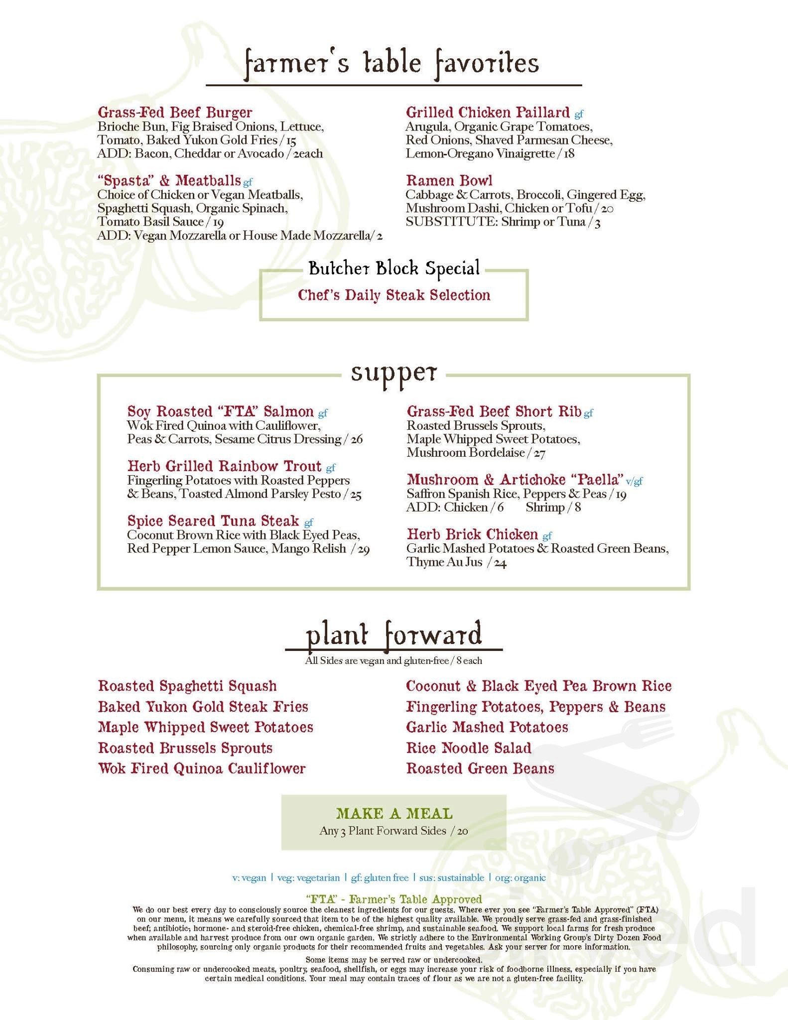 Farmer's Table menus in Boca Raton, Florida, United States
