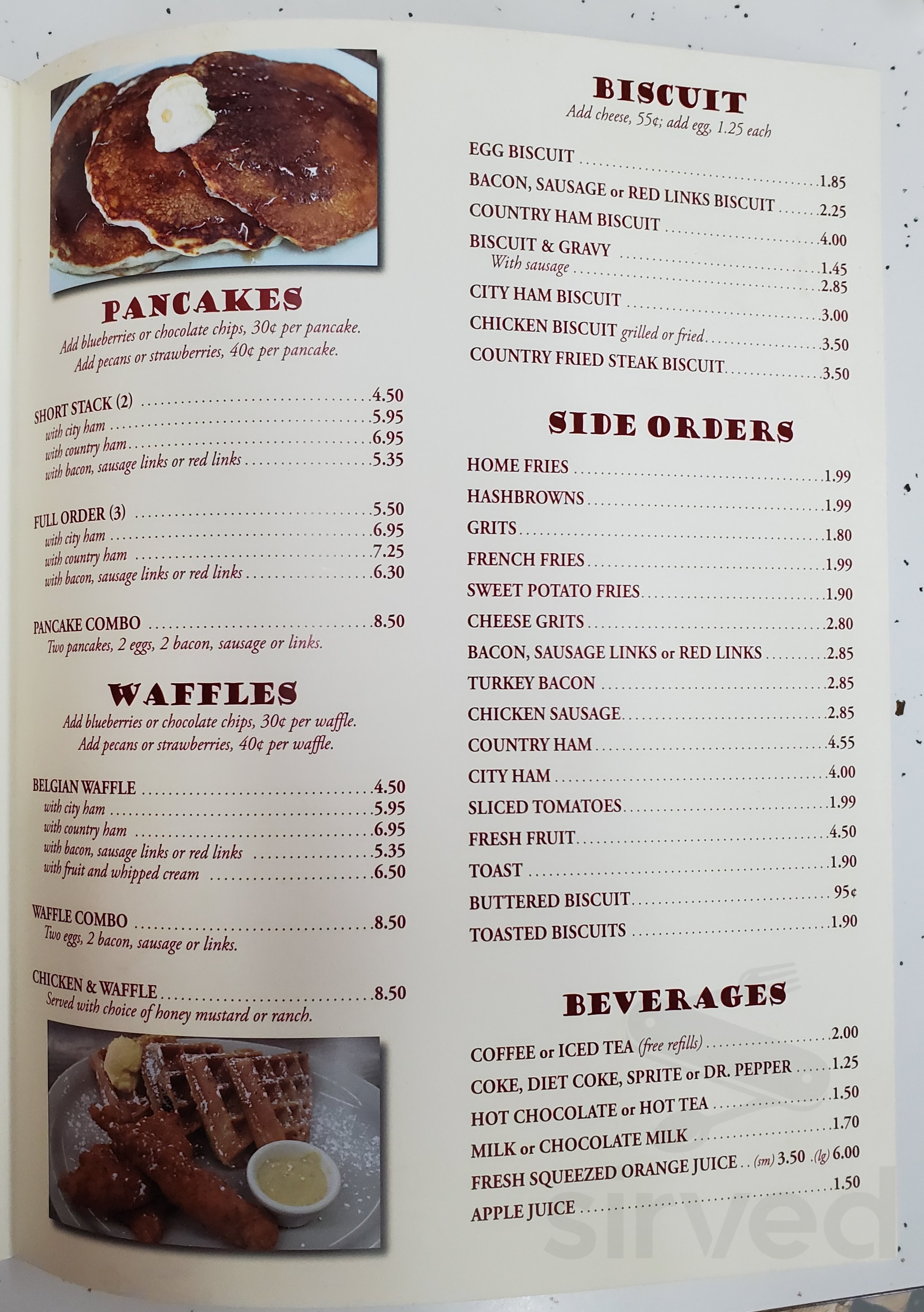 Murphys restaurant menu in Griffin, Georgia, USA