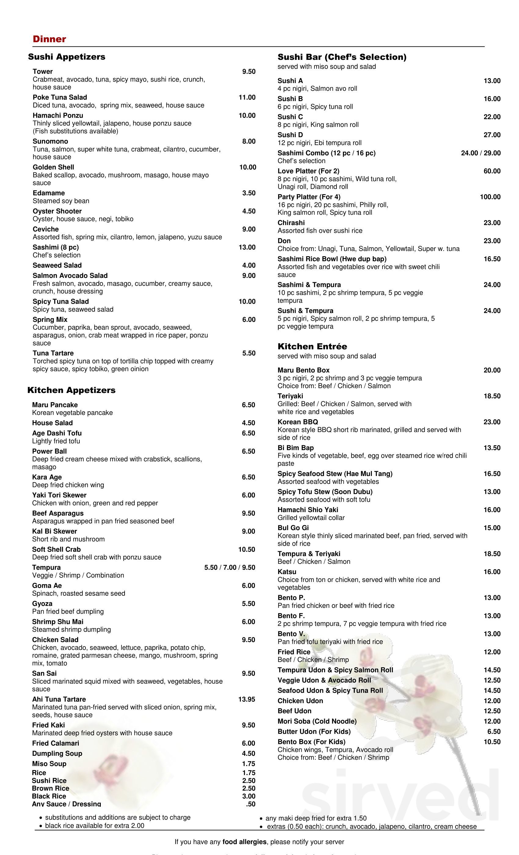 Maru Sushi menus in Glenview, Illinois, United States