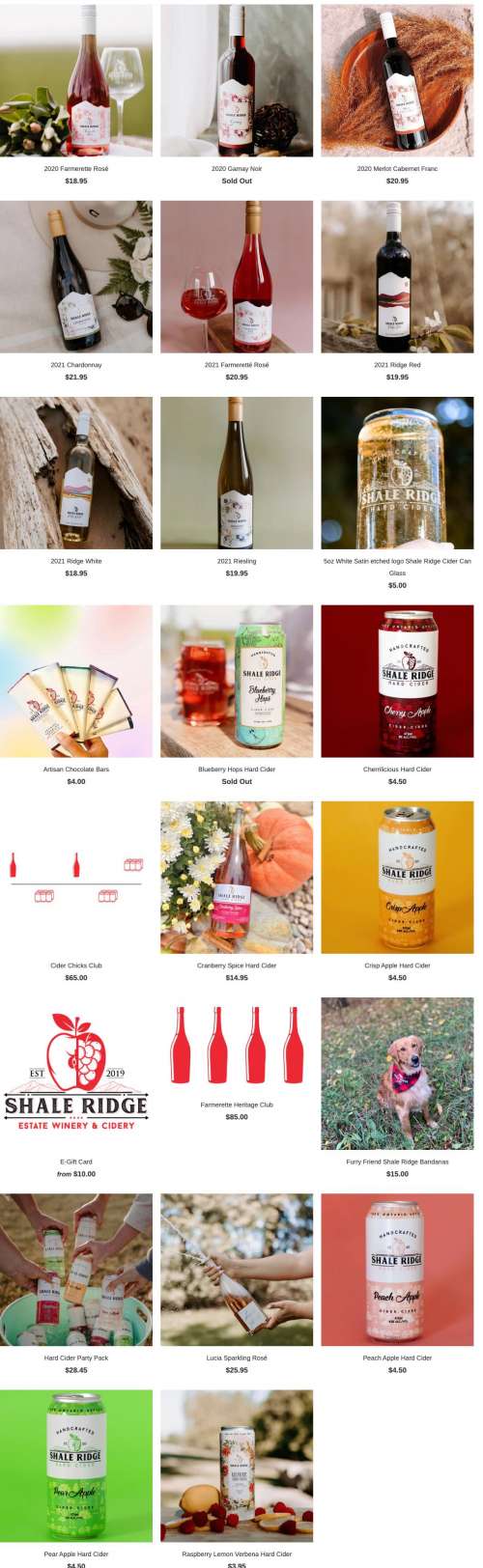 Shale Ridge Estate Winery & Cidery menu in Thedford, Ontario, Canada