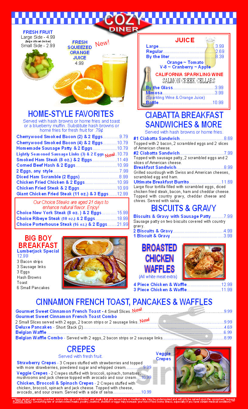 Cozy Diner menu in Chico, California, USA