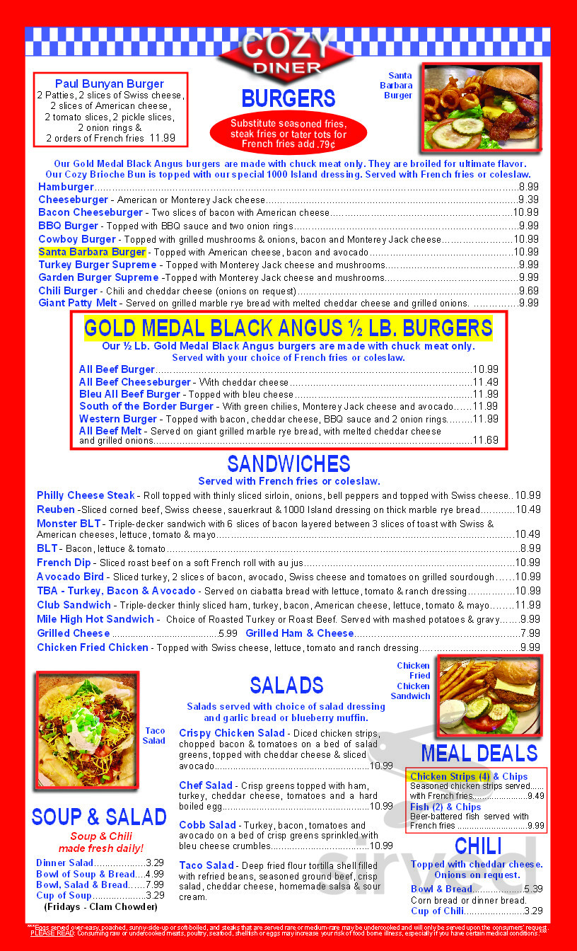 Cozy Diner menu in Chico, California, USA