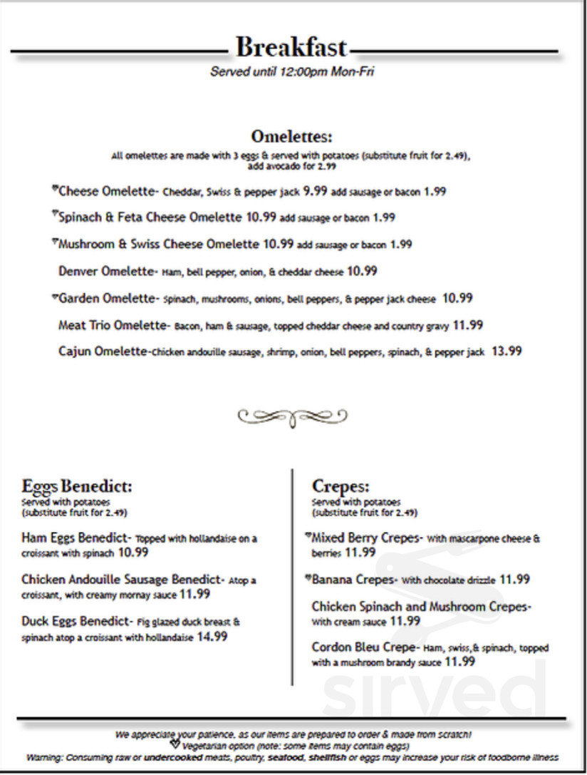 Menu - Colton CA's Le Rendez-Vous Cafe | Sirved
