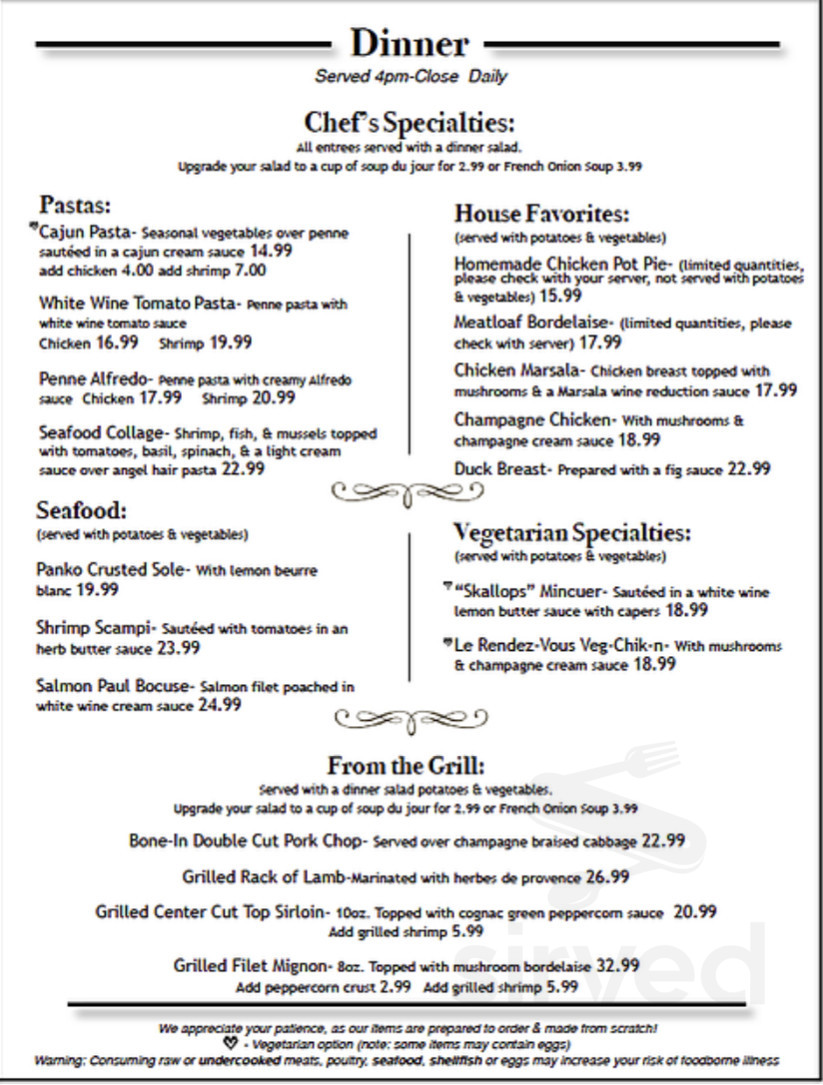 Menu - Colton CA's Le Rendez-Vous Cafe | Sirved