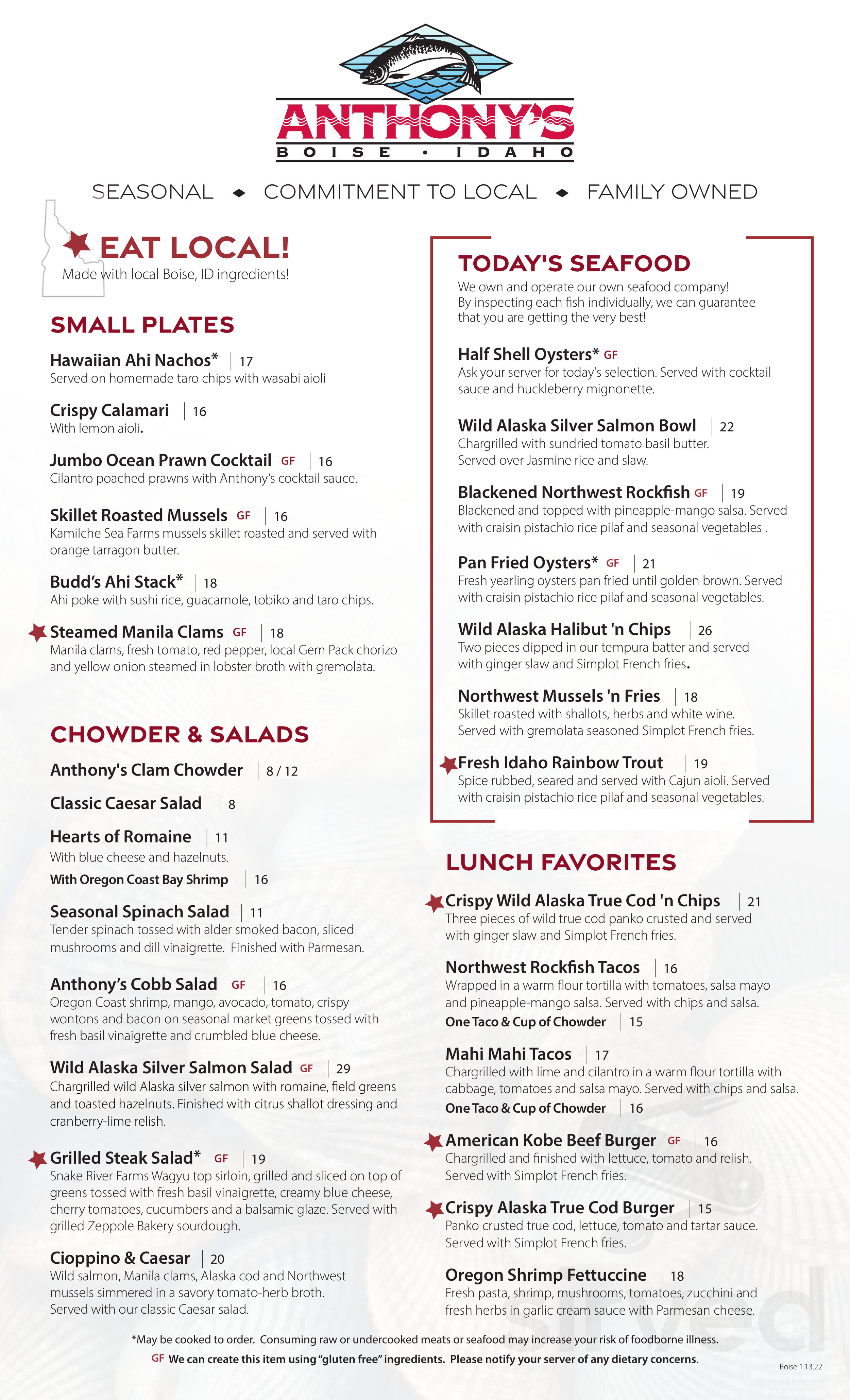 Anthony?s Restaurant ? Boise menu in Boise, Idaho, USA