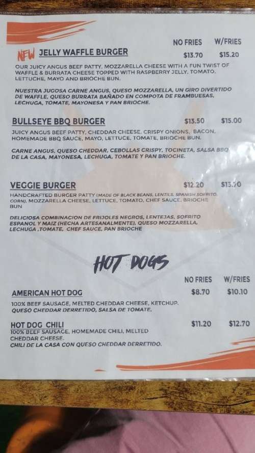 TNT BURGER menu in Tampa, Florida, USA