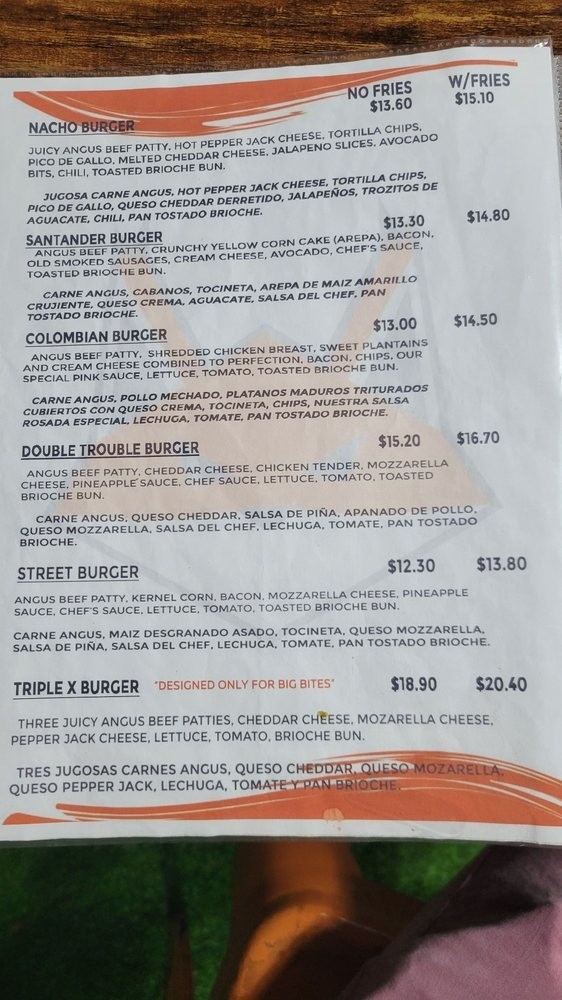 TNT BURGER menu in Tampa, Florida, USA