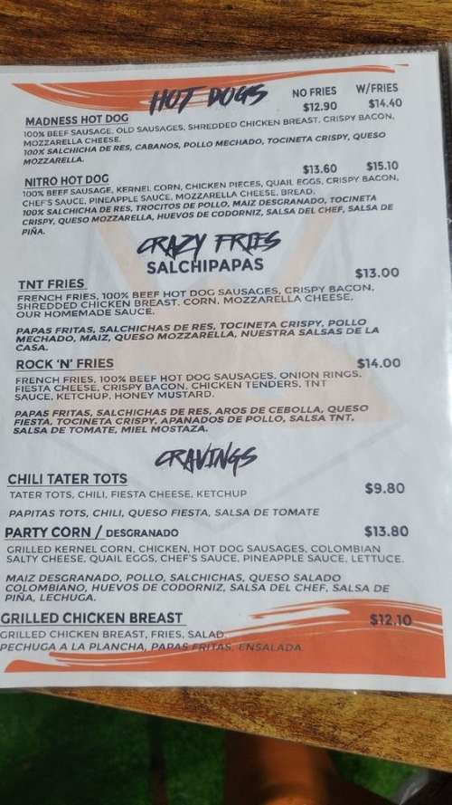 TNT BURGER menu in Tampa, Florida, USA
