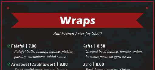 Menu for Wafa's Kitchen in Allentown, PA | Sirved