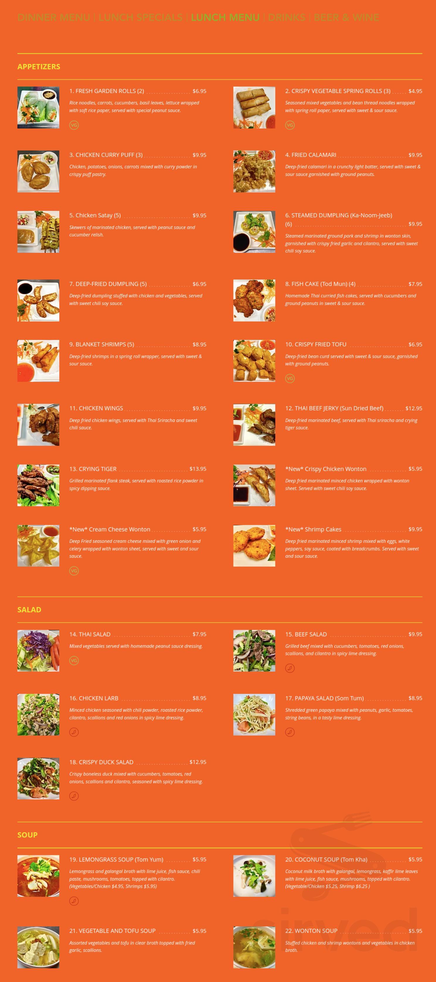 Nunu's Thai Dishes menu in Herndon, Virginia, USA