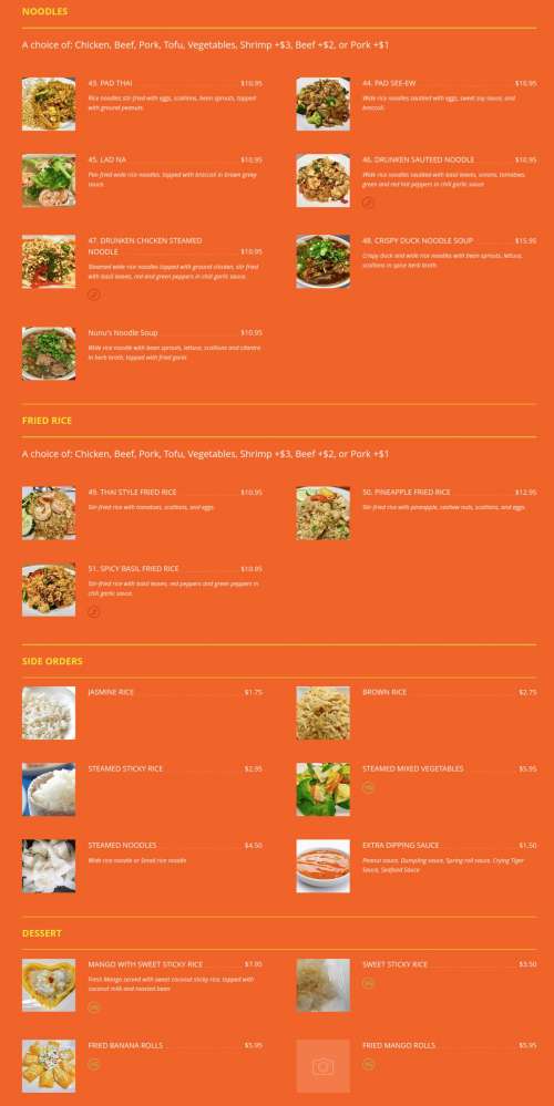 Nunu's Thai Dishes menu in Herndon, Virginia, USA