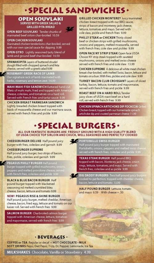 Pegasus restaurant menu in Hamburg, New York, USA