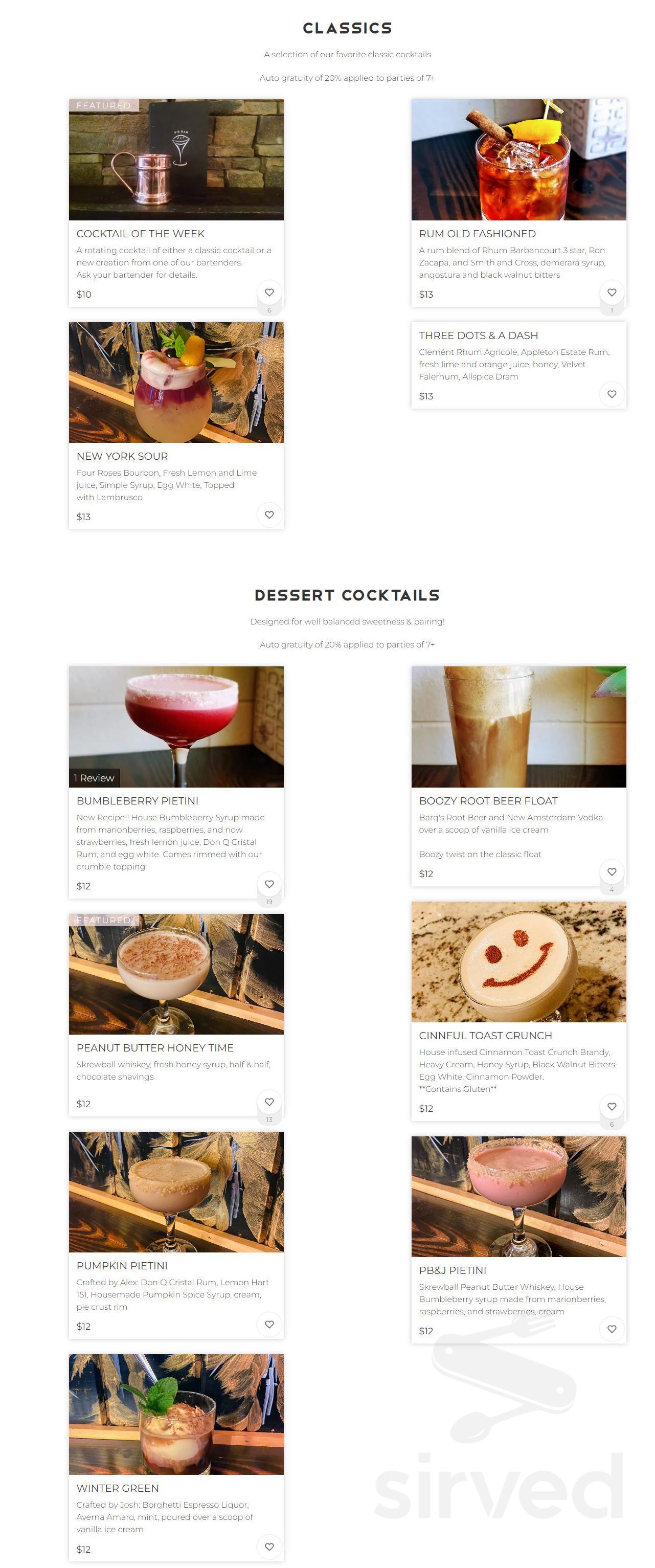 Pie Bar Phinney menu in Seattle, Washington, USA