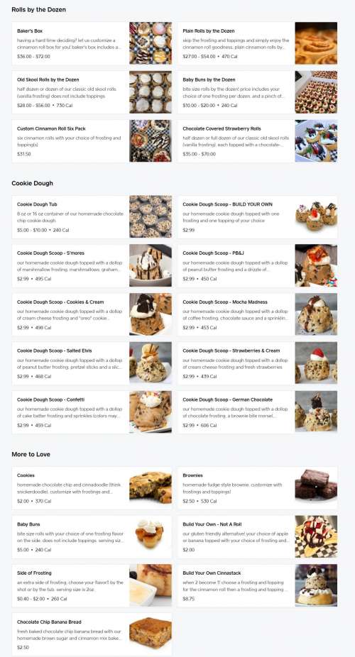 Cinnaholic menu in Baltimore, Maryland, USA