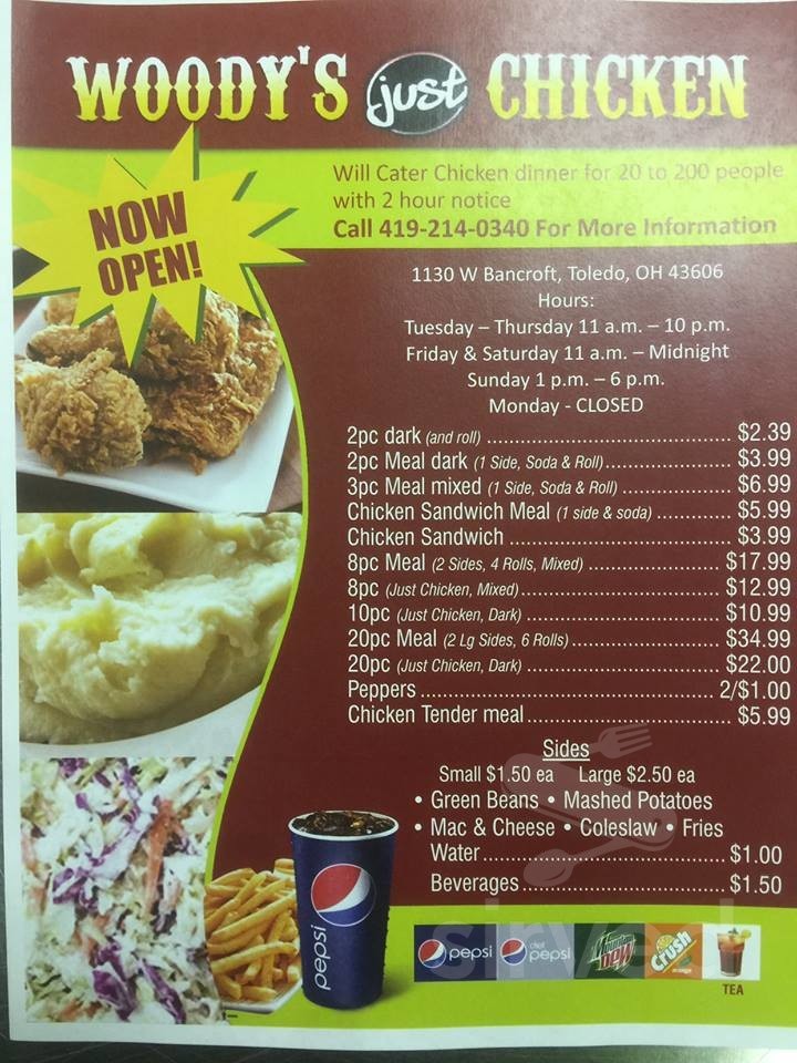 Menu for Woody's just Chicken in Toledo, OH | Sirved
