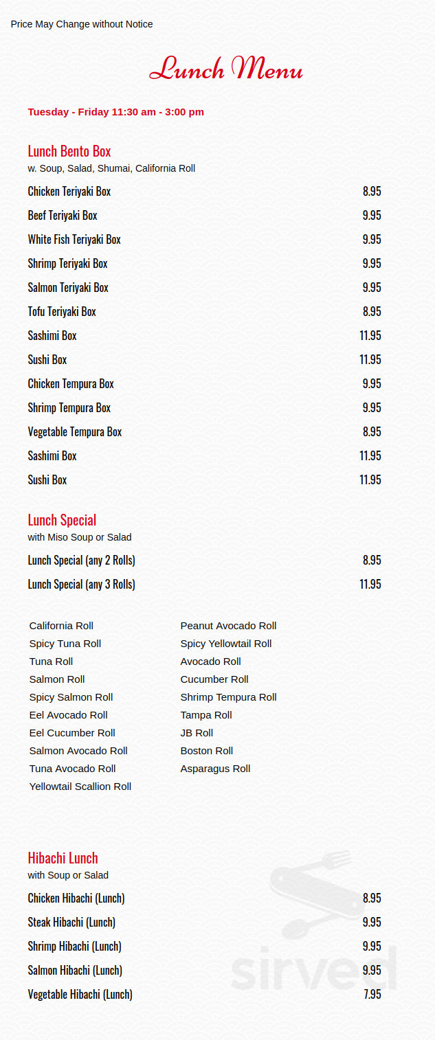 Mike's Sushi & Sake Bar Menu - Palm Harbor, Florida | Sirved
