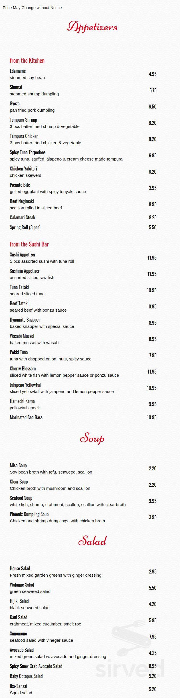 Mike's Sushi & Sake Bar menu in Palm Harbor, Florida, USA