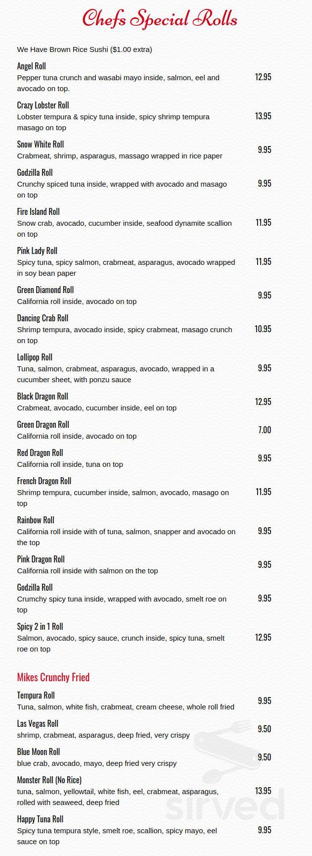 Mike's Sushi & Sake Bar Menu - Palm Harbor, Florida | Sirved