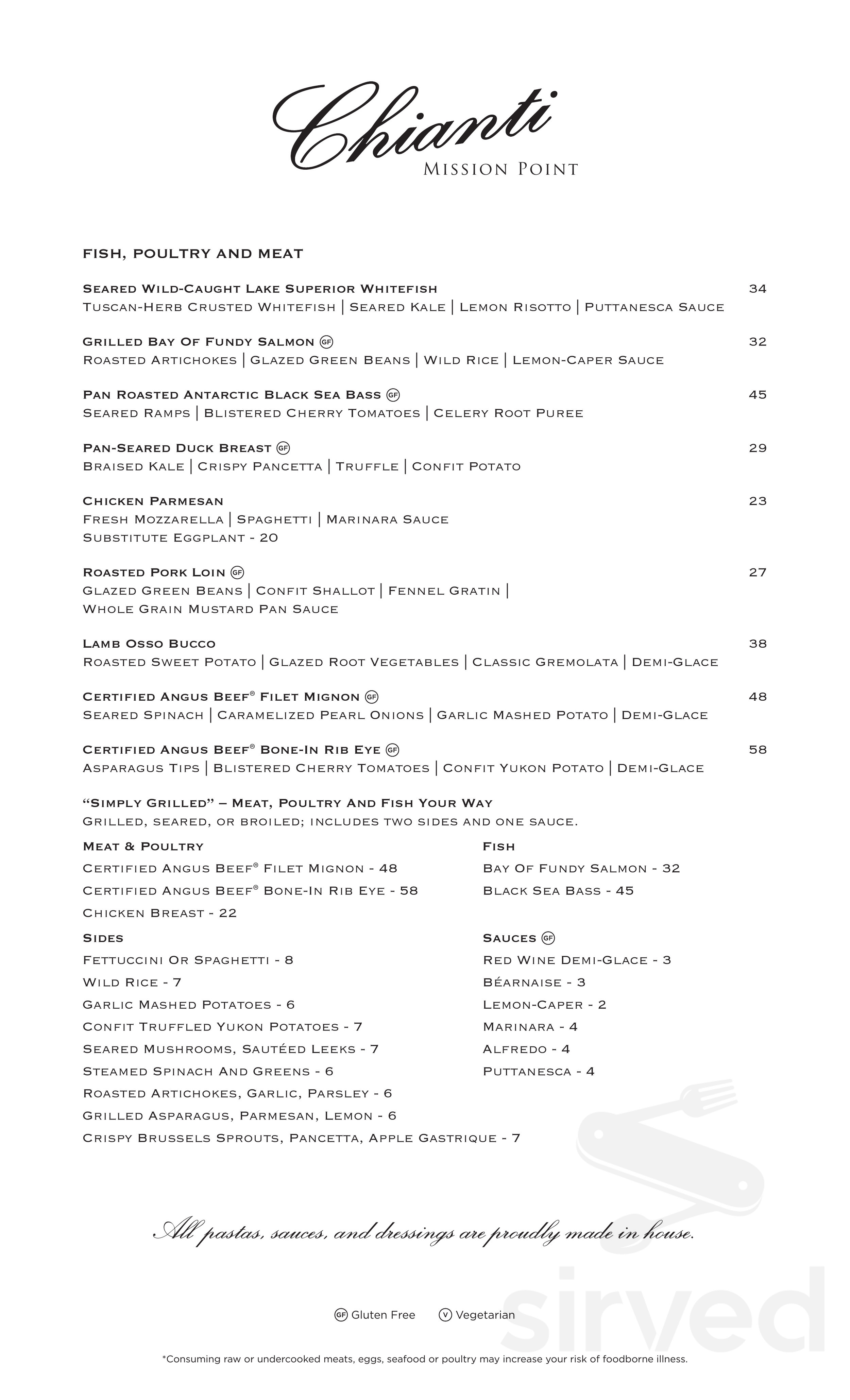 Chianti menu in Mackinac Island, Michigan, USA