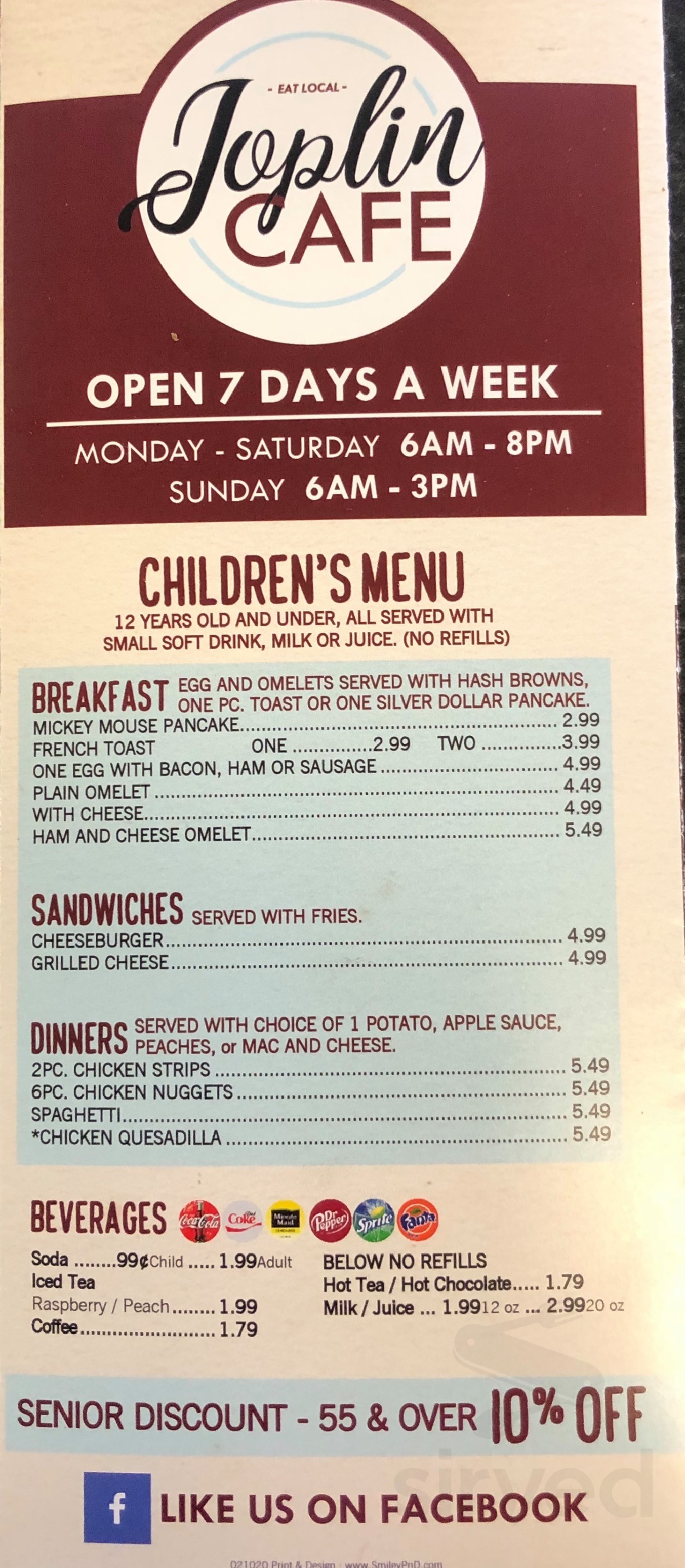 Joplin Café menu in Joplin, Missouri, USA