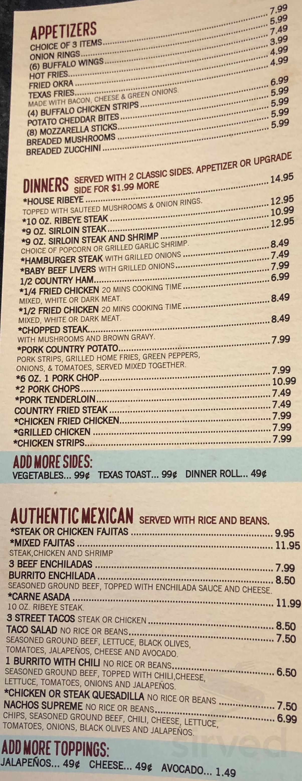 Joplin Café menu in Joplin, Missouri, USA
